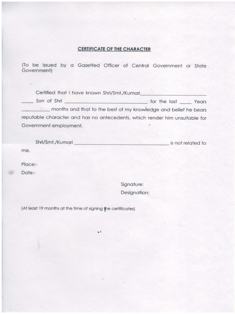 Character Certificate Form | PDF