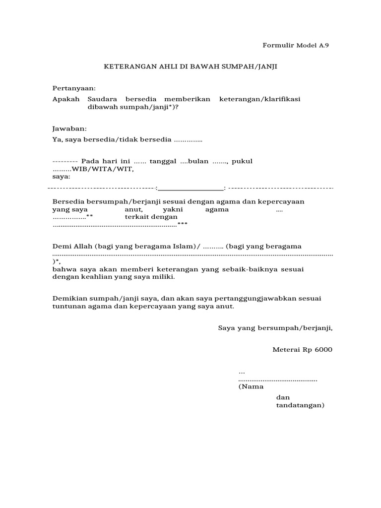 Formulir Model A9 | PDF