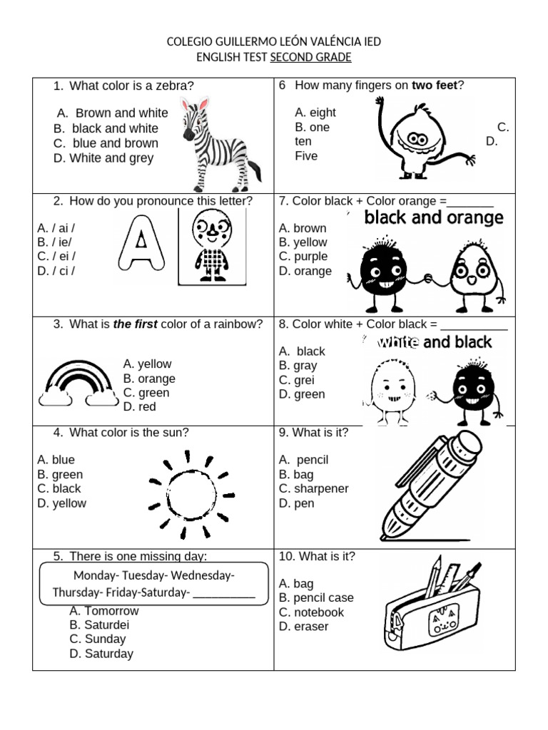 Second Grade Test | PDF