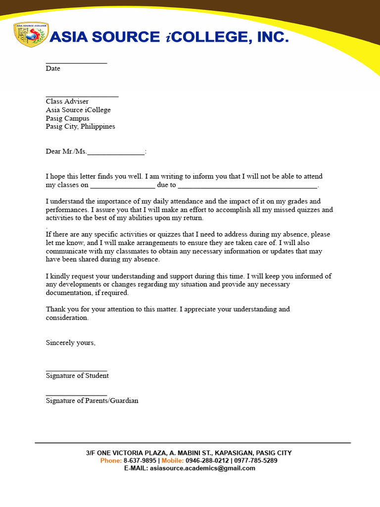 Excuse Letter Template | PDF