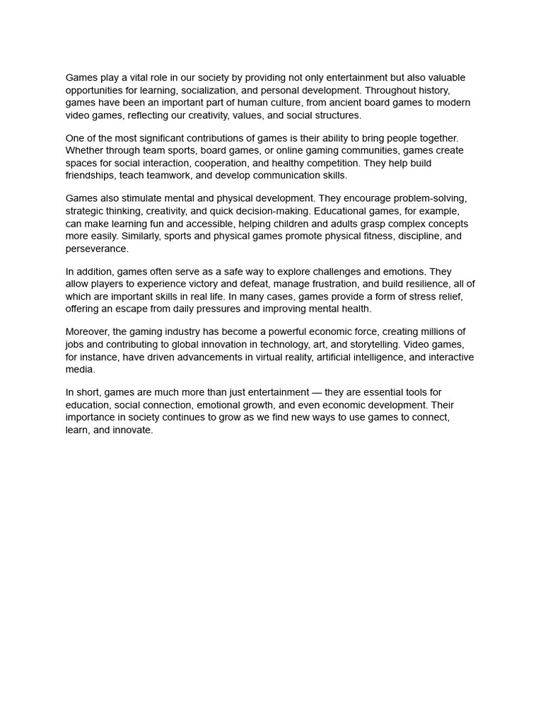 The Multifaceted Importance of Games | PDF