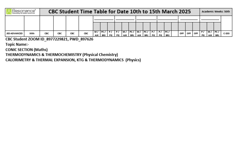 CBC Time Table | PDF