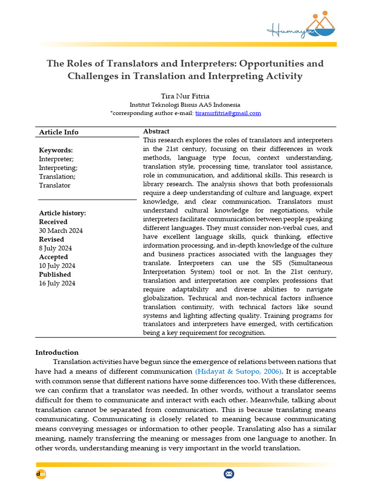 The Roles of Translators and Interpreters Opportunities and Challenges ...