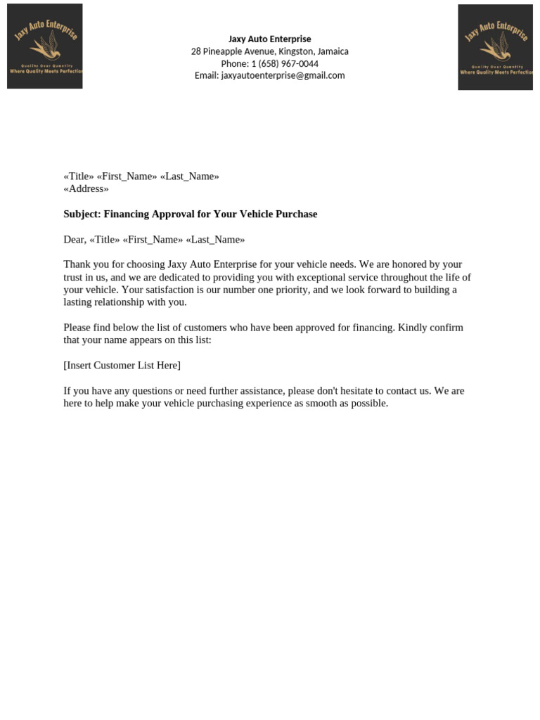 Vehicle Financing Approval Notification | PDF