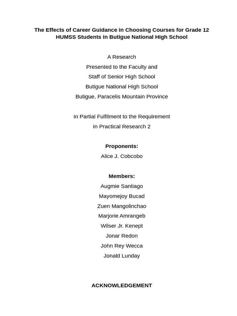 The Effects of Career Guidance in Choosing Courses For Grade HUMSS ...