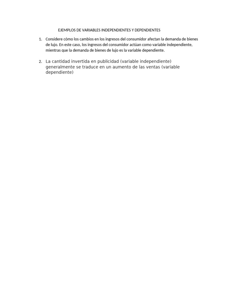 Ejemplos De Variables Independientes Y Dependientes Pdf 7698