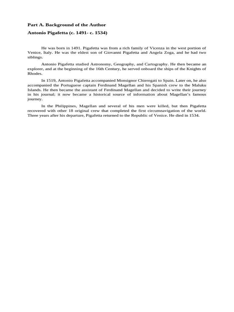 Background of Antonio Pigafetta | PDF