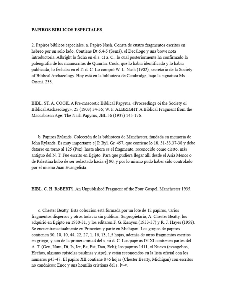 Papiros Bíblicos: Nash, Rylands y Bodmer | PDF | Nuevo Testamento ...