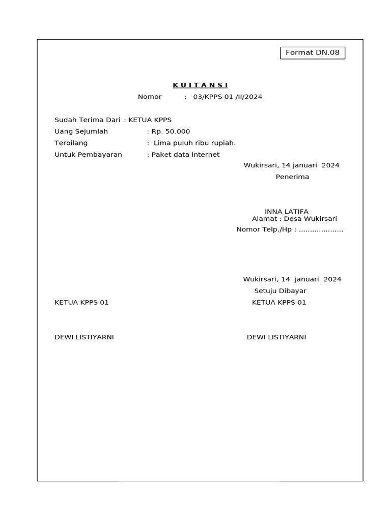001 03kwitansi PAKET DATA KPPS 001 | PDF