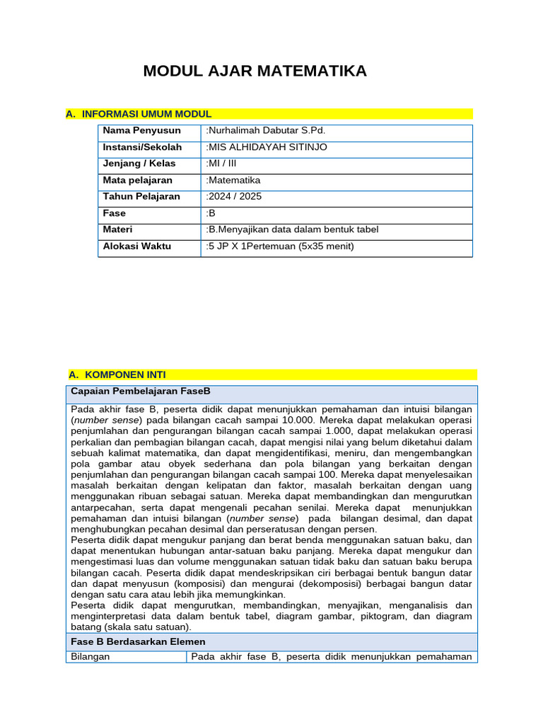 B. Menyajikan Data dalam Bentuk Tabel | PDF