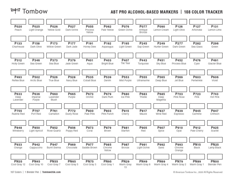 Tombow ABT Pro 108 Chart | PDF | Green | Yellow