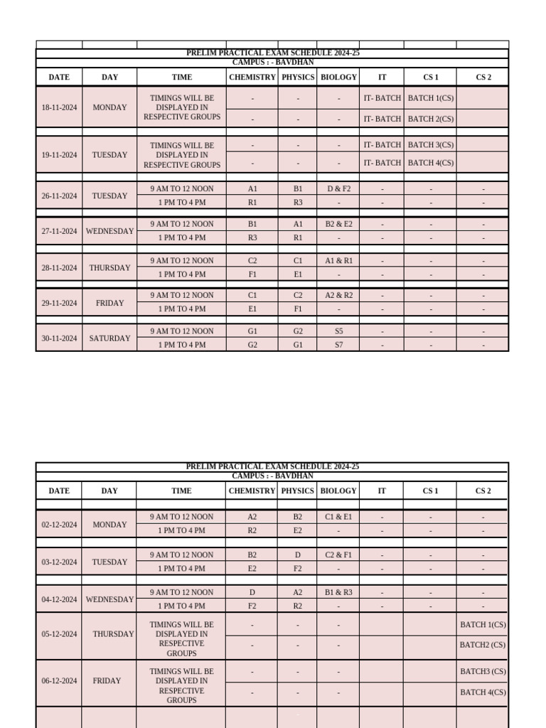 Std-Xii Prelim Practical Timetable 2024 | PDF