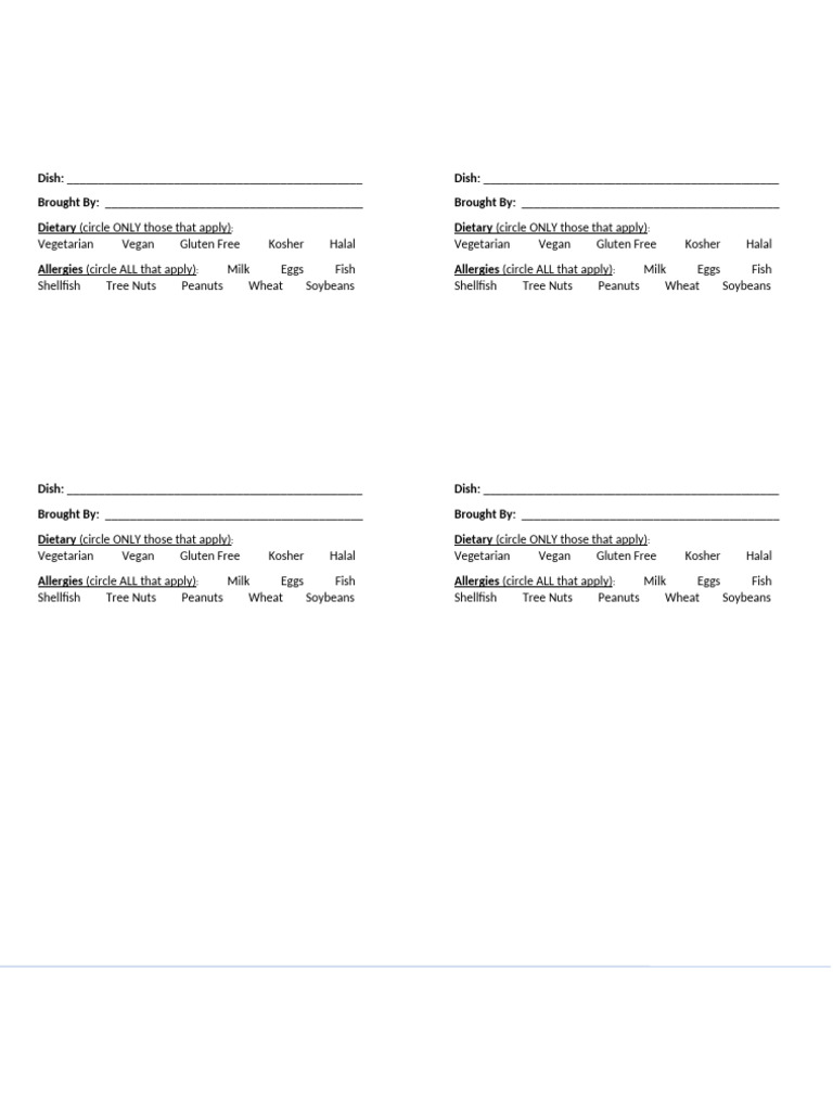 Dietary Infor Cards | PDF