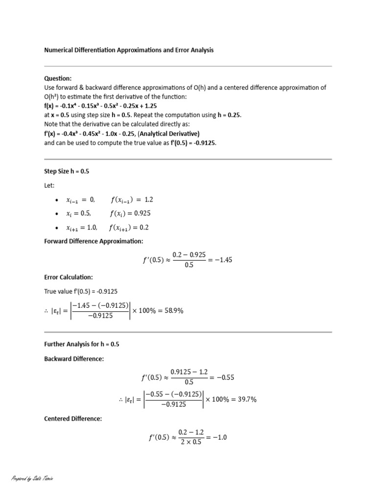 Numerical Differentiation Approximations and Error Analysis | PDF | Approximation | Finite ...
