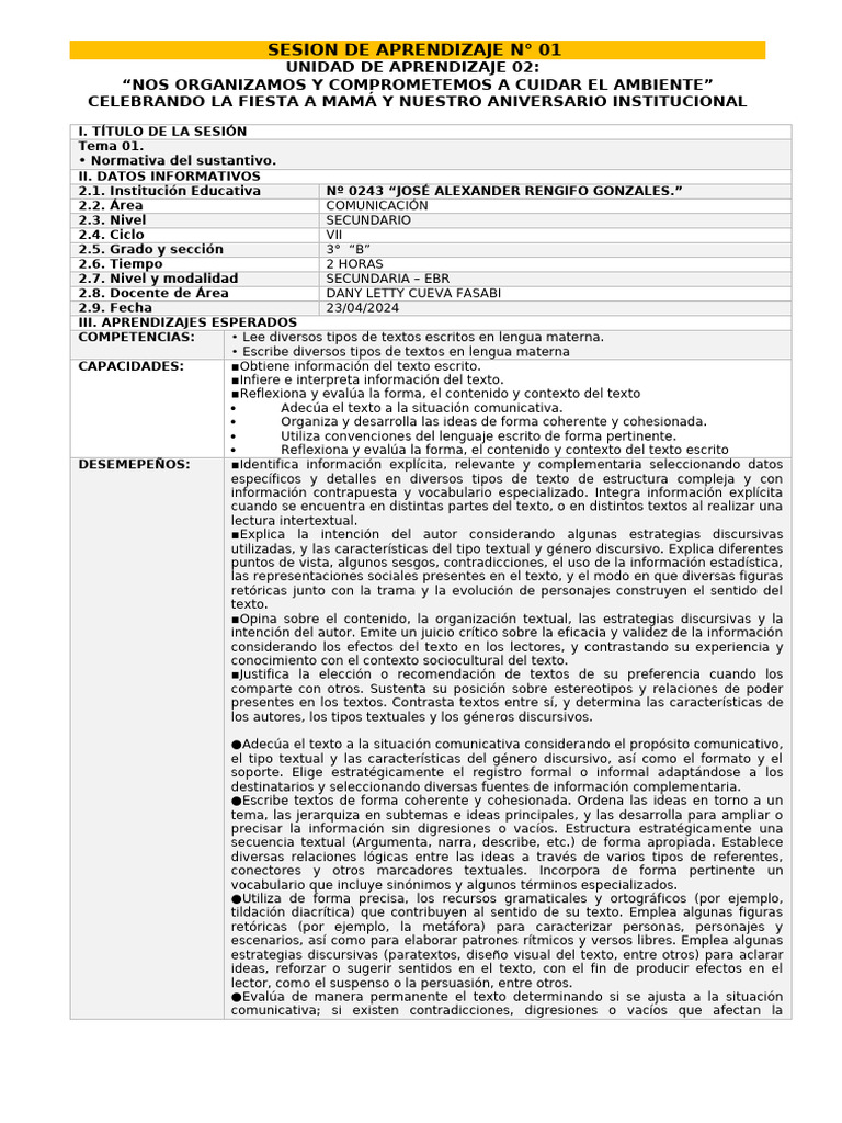 3° Sesion Actv 01.1 Comunicación 2025 | PDF | Sustantivo | Aprendizaje