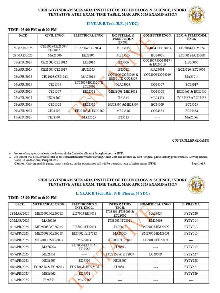 ATKT March 2025 Exam Time Table R2 | PDF | Identity Document | Driver's License