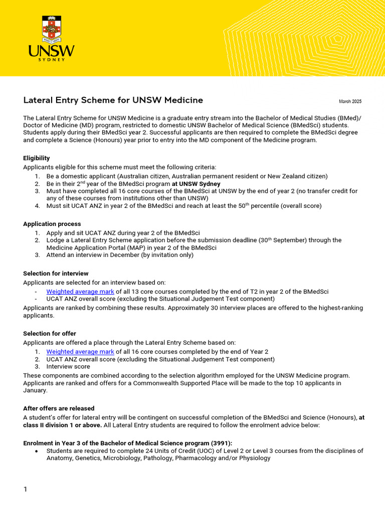 UNSW Medicine Lateral Entry Scheme 2025 | PDF | Doctor Of Medicine ...