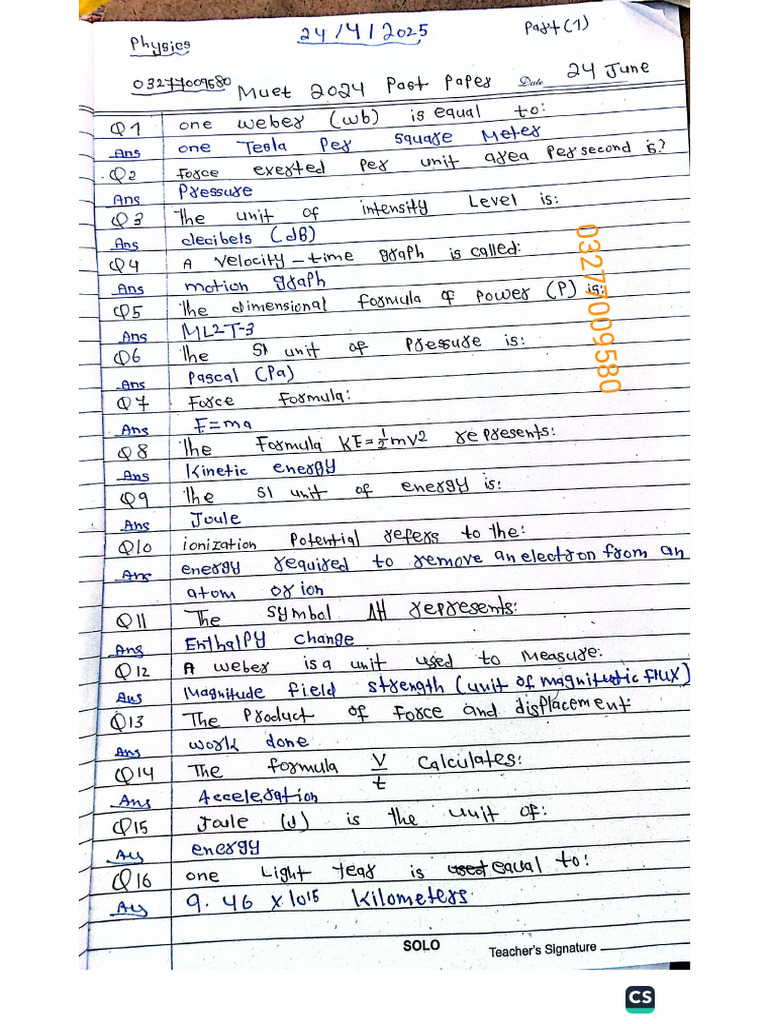 MUET 2024 Past Paper 24 June Part (I) Physics | PDF