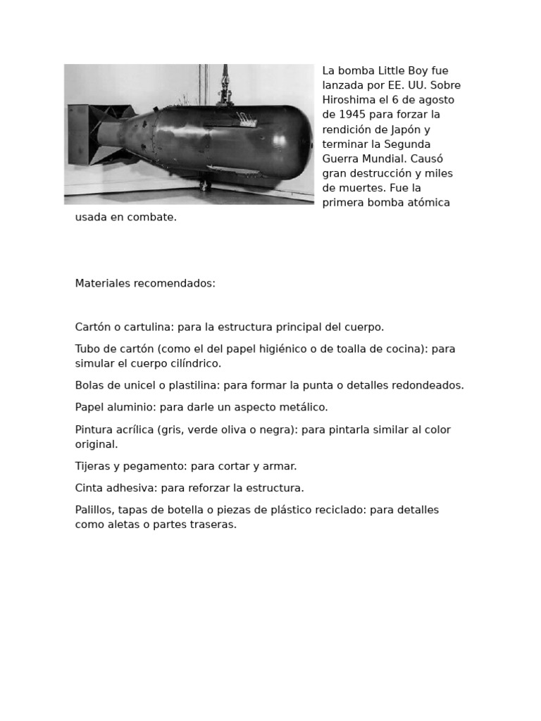 Cómo hacer un modelo de la bomba Little Boy | PDF
