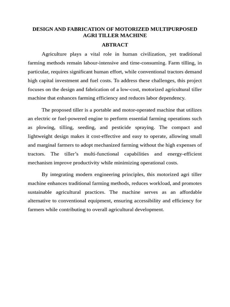 Motorized Multipurpose Agri Tiller Design | PDF | Agriculture | Tillage