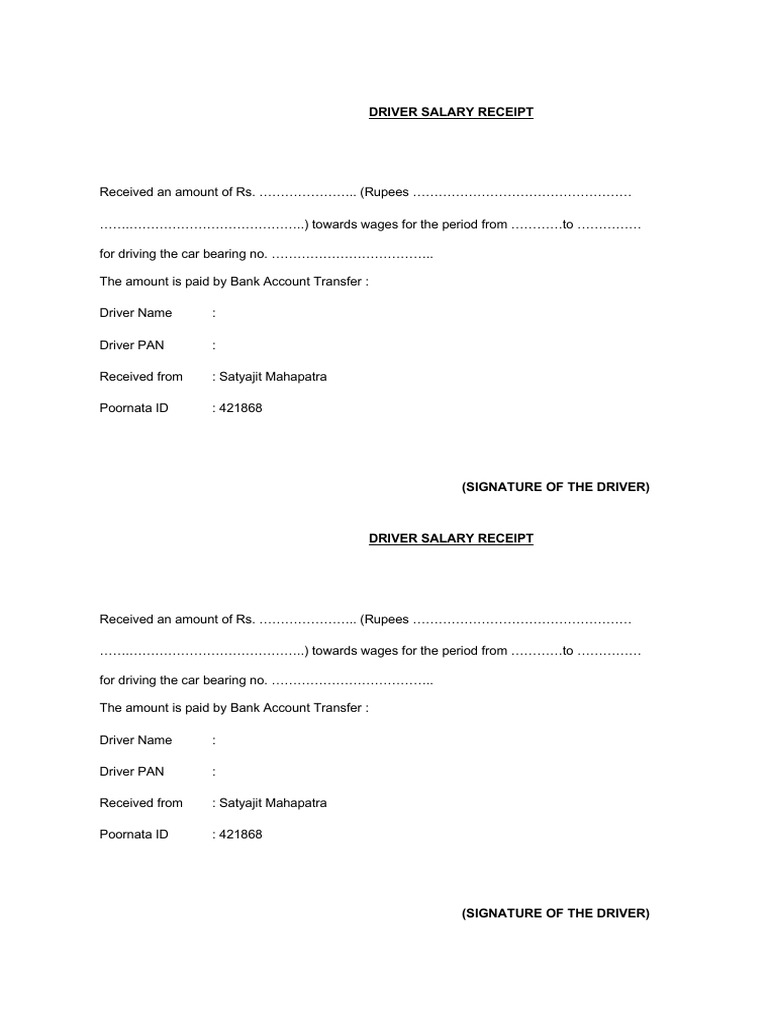 Driver Receipt | PDF
