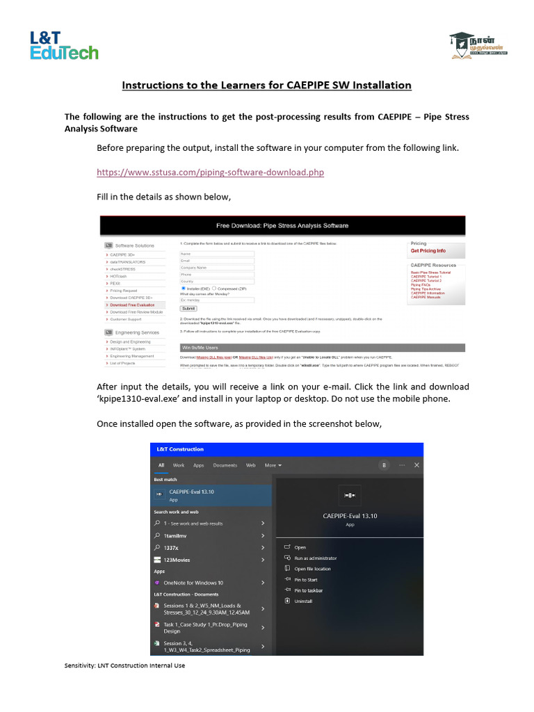 Instructions to Learners_CAEPIPE_SW | PDF