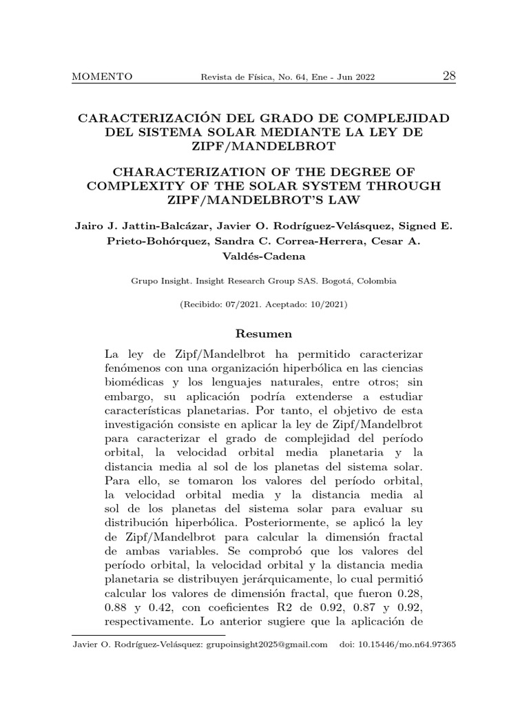 Caracterizacion Planetaria Zipf Mandelbrot | PDF | Orbita | Fractal
