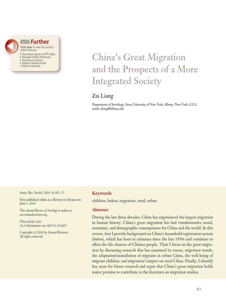 China's Great Migration Zai Liang | PDF | Human Migration | Immigration