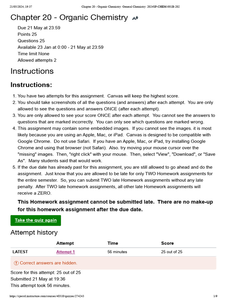 Attempt 1 - Chapter 20 - Organic Chemistry - General Chemistry - 2024SP ...