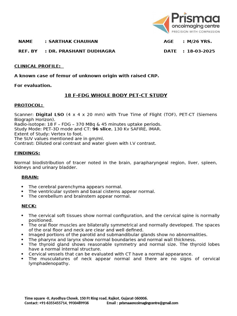 Sarthak Chauhan - FDG Pet-Ct | PDF | Human Anatomy | Organ (Anatomy)