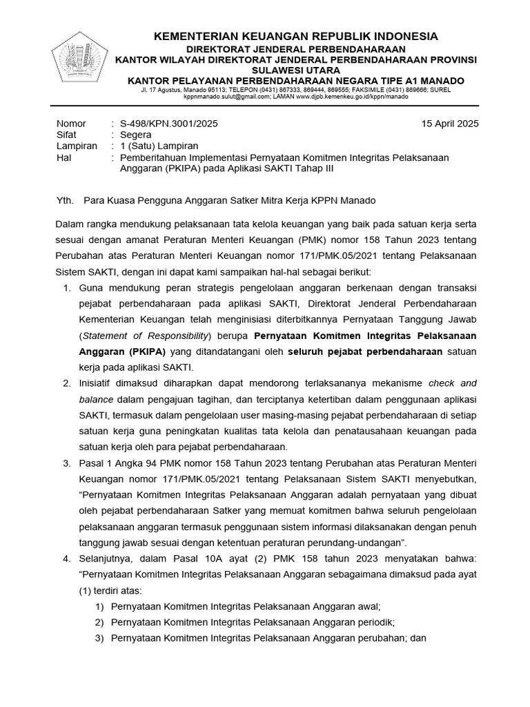 Pemberitahuan Implementasi Pernyataan Komitmen Integritas Pelaksanaan ...