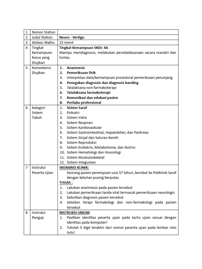Soal Kompre Neuro - Vertigo | PDF