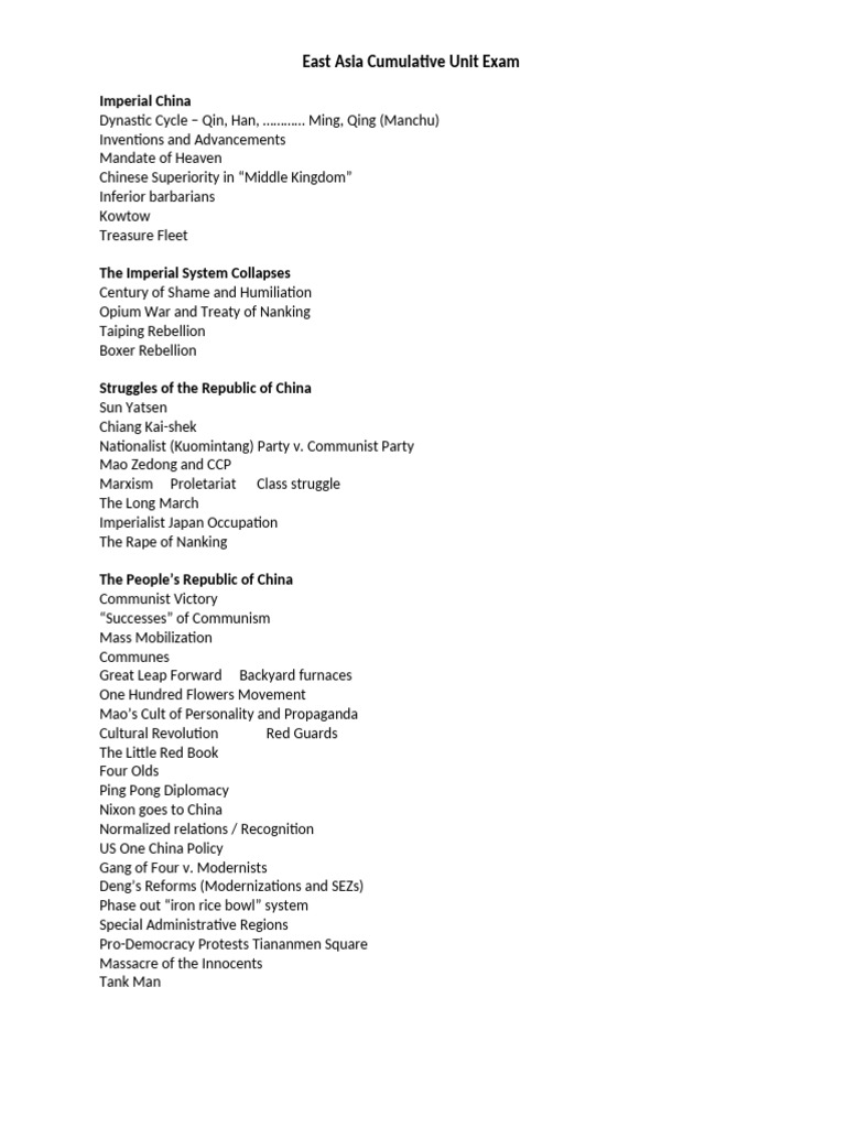 East Asia Historical Exam Overview | PDF | China | World Politics