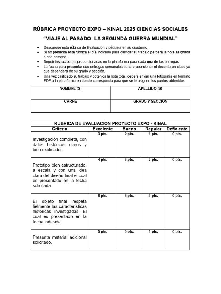 Rúbrica Proyecto Expo-Kinal | PDF