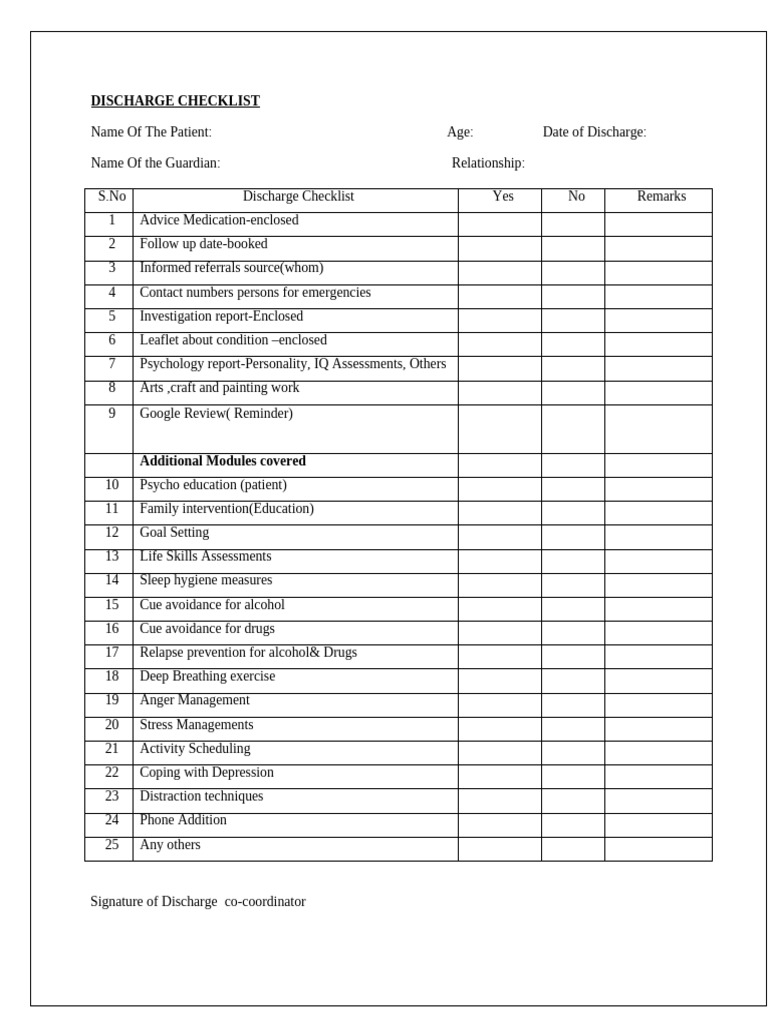 Discharge check list | PDF