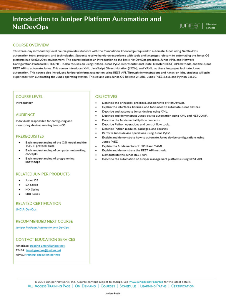 Introduction To Juniper Platform Automation and NetDevOps (IJAUT) | PDF | Json | Python ...