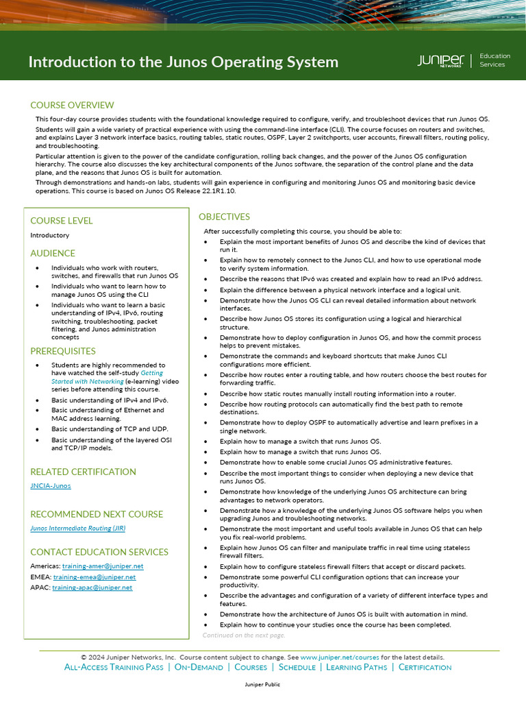 Introduction to the Junos Operating System (IJOS) | PDF | Computer Network | I Pv6