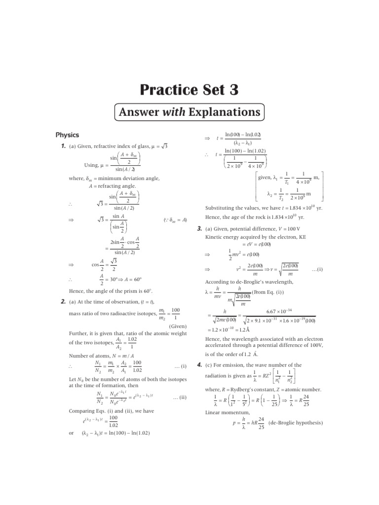 Practice Set 3: Answer Explanations | PDF | Electromagnetism | Physical Quantities