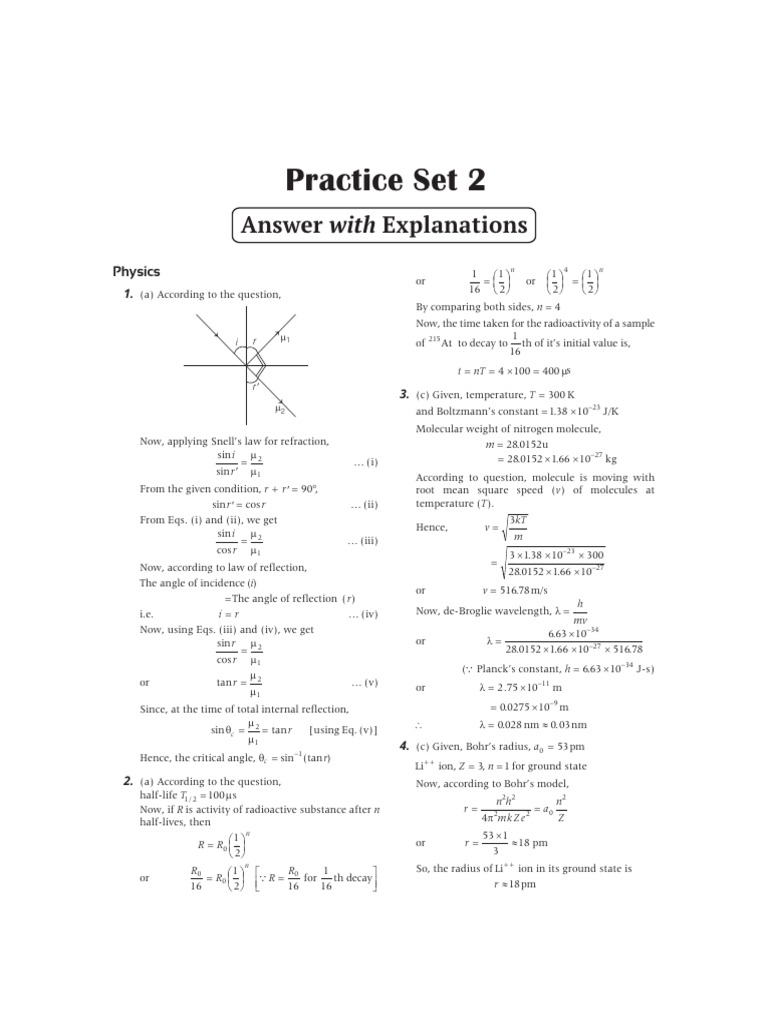 Practice Set 2: Answer Explanations | PDF | Physics | Applied And Interdisciplinary Physics