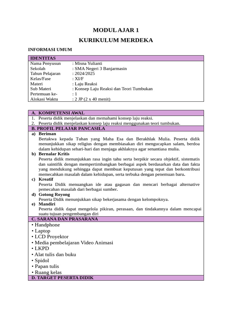 MODUL AJAR PERTEMUAN 1 Fiks | PDF