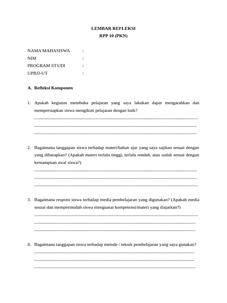Lembar Refleksi Setelah Melakukan Pembelajaran | PDF