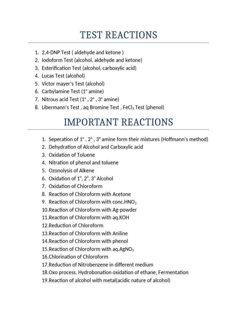 Key Organic Chemistry Tests & Reactions | PDF