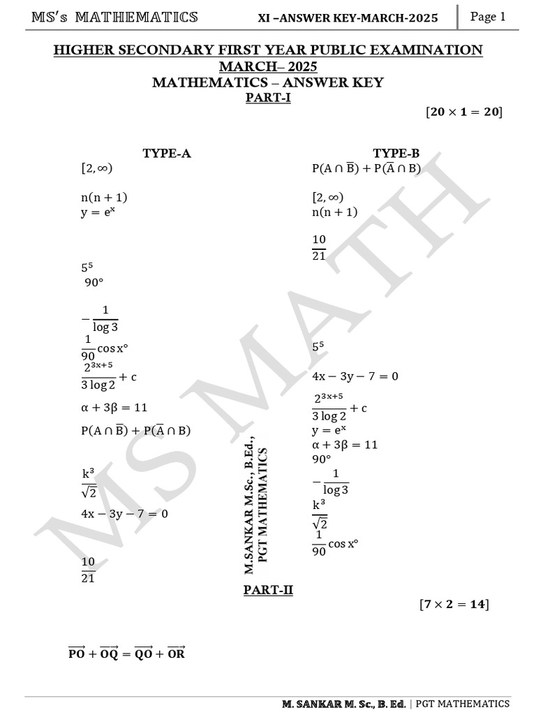 March 2025 Mathematics Answer Key | PDF | Mathematics | Applied Mathematics
