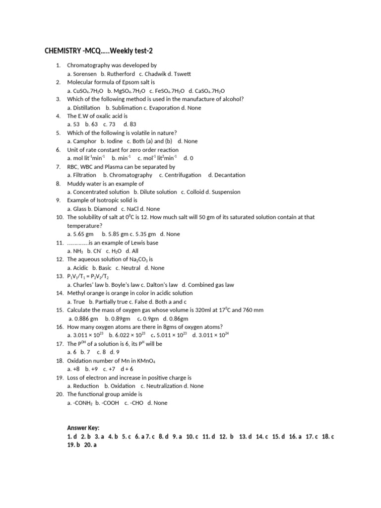 Chemistry MCQ-2 | PDF