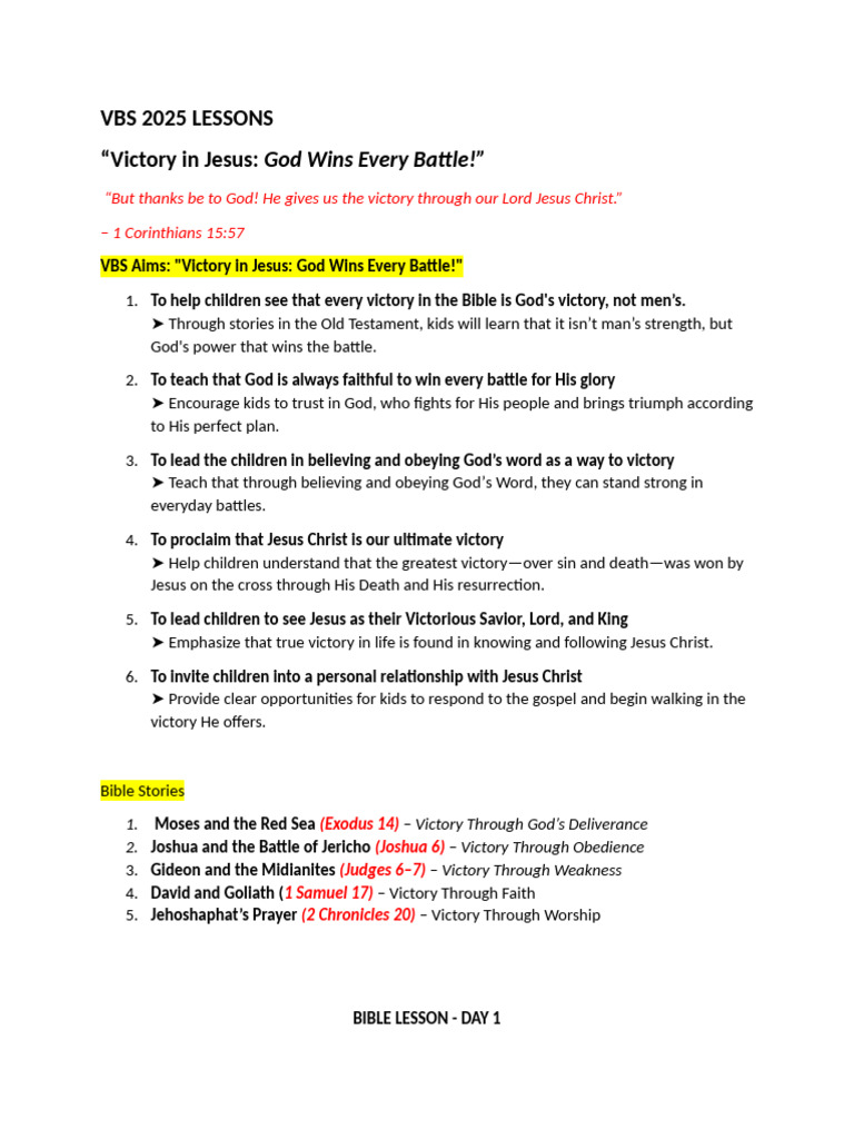 VBS 2025: Victory in Jesus Lessons | PDF | Book Of Exodus | Jesus