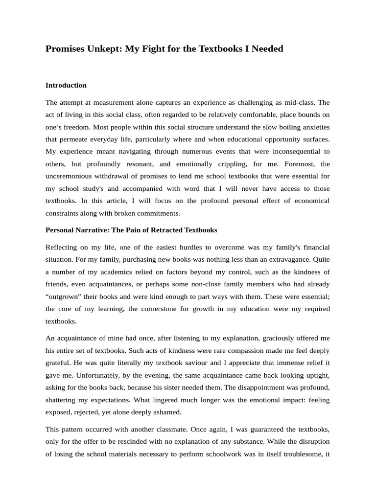 Promises Unkept: My Fight For The Textbooks I Needed | PDF ...