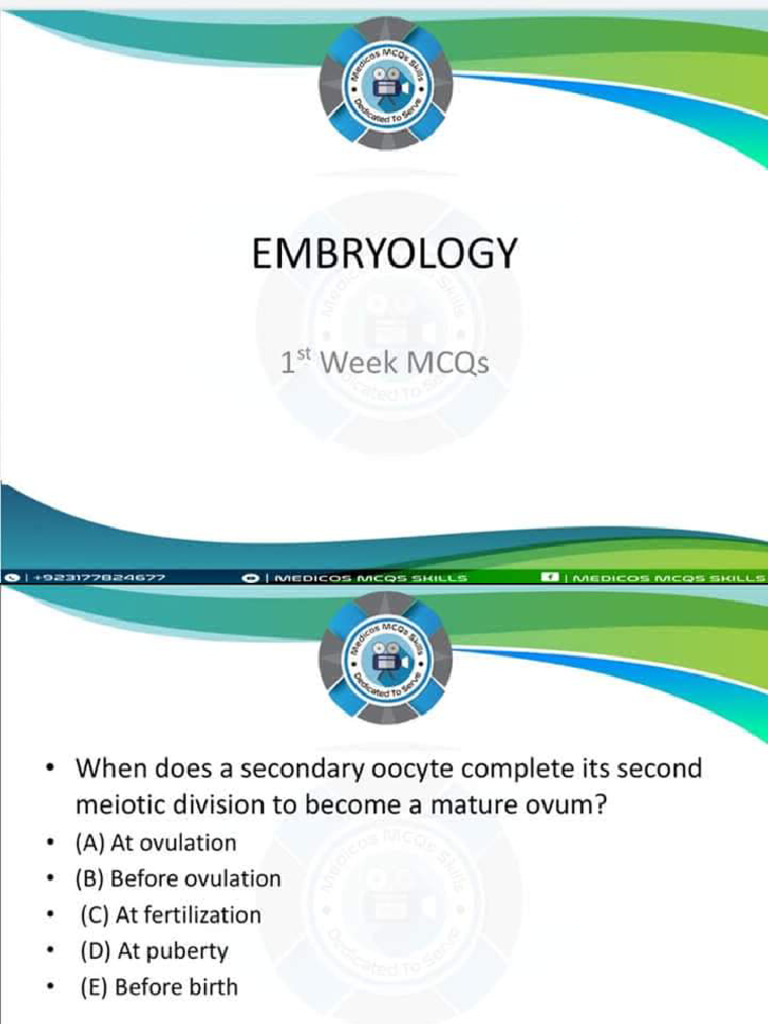 Embryo 1st Week Mcqs | PDF