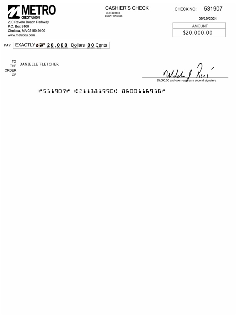 MCU Cashiers Check | PDF