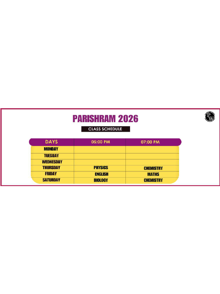Class Schedule - Parishram 2026 | PDF