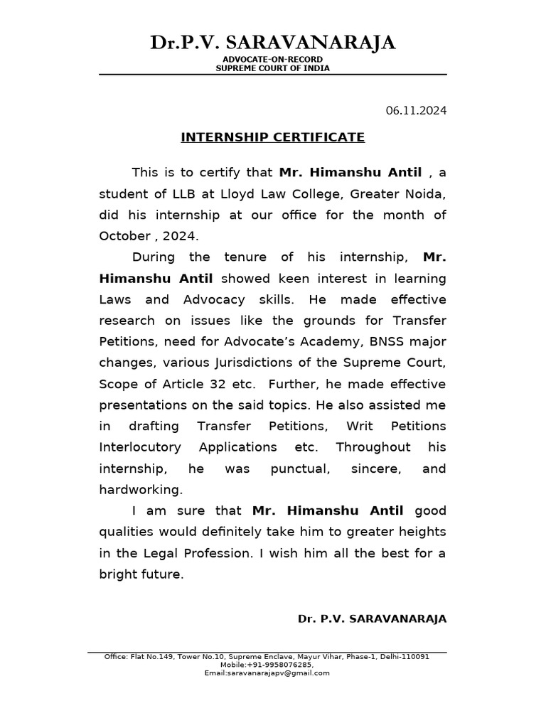 Himanshu Antil Certificate (1) | PDF